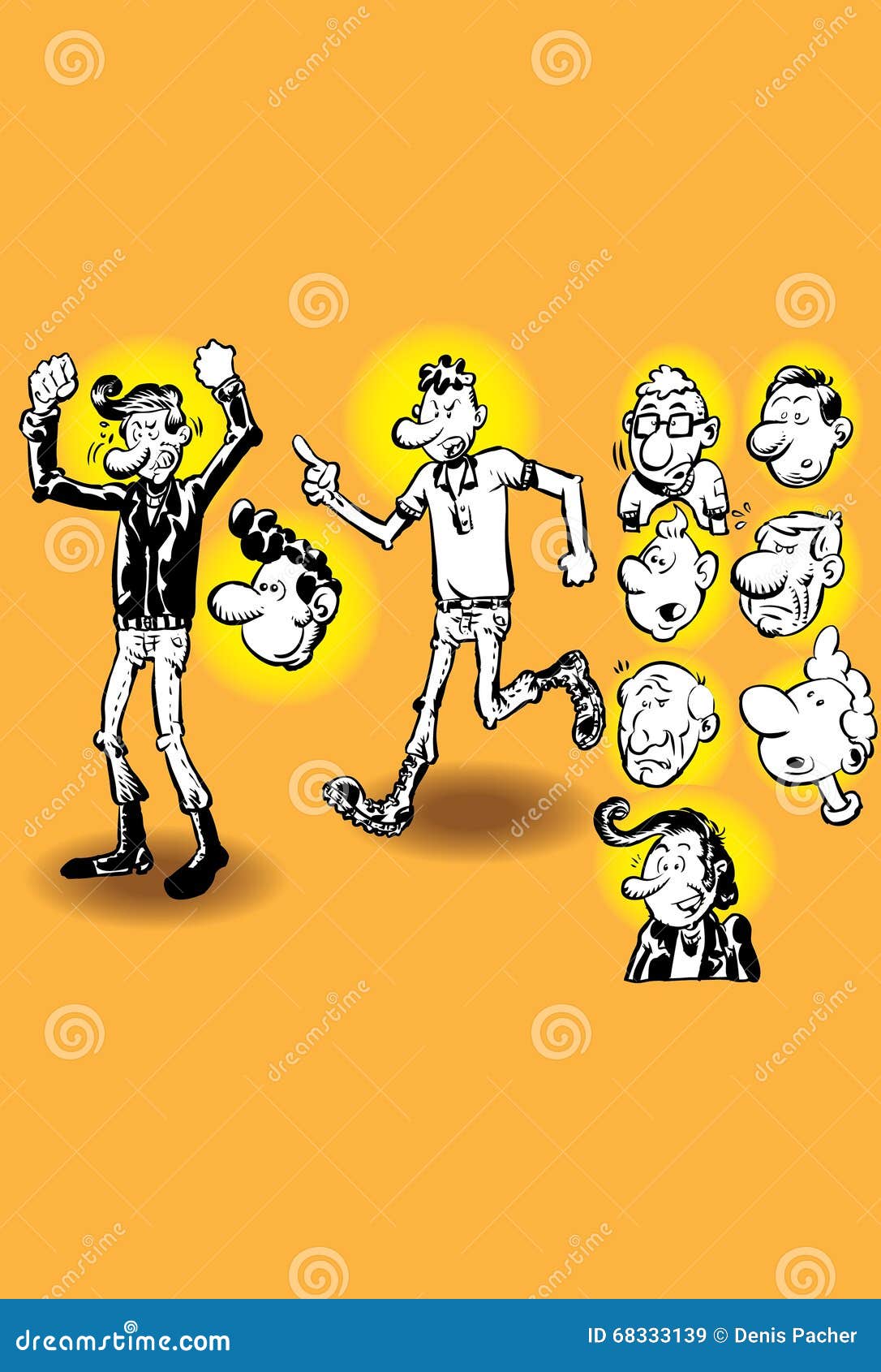 Set Of Greaser Cartoon Icon Design Template With Various Models. Vector ...