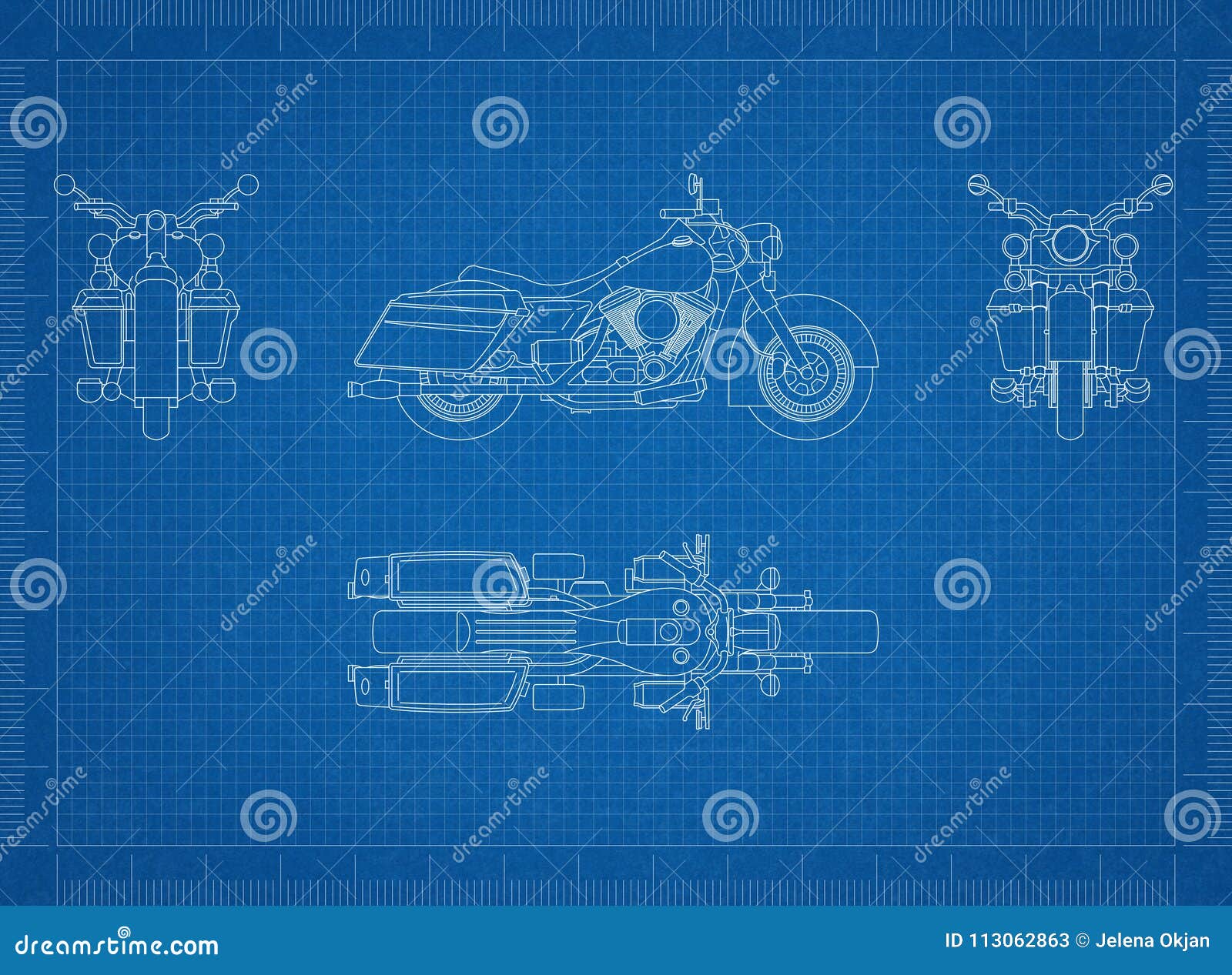 Motorcycle blueprint stock illustration. Illustration of motor - 113062863