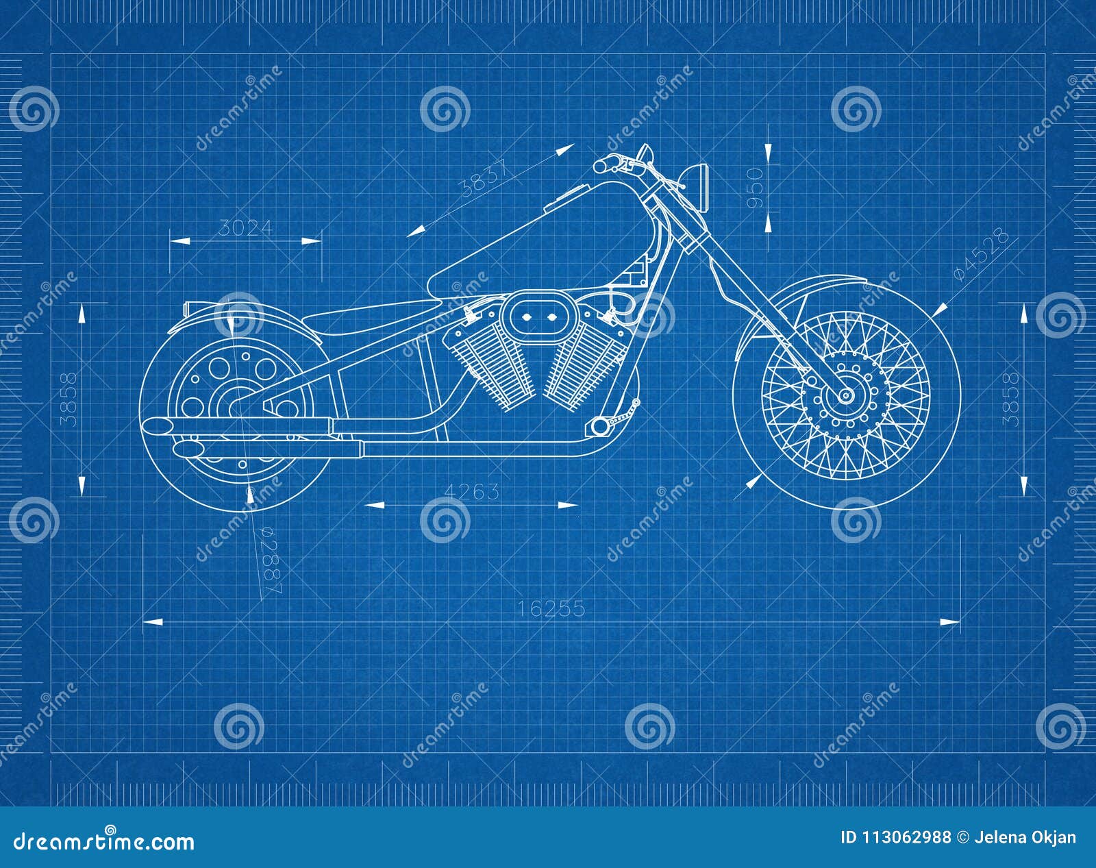 Motorcycle blueprint stock illustration. Illustration of construction ...