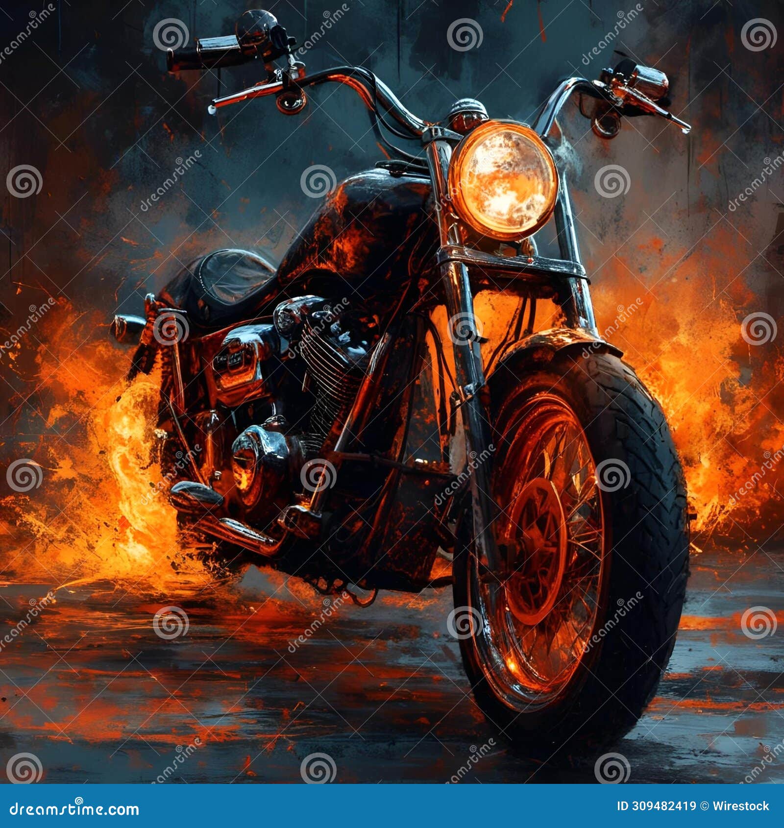 A Motorcycle Burning in the Night with Its Front Tire Glowing Stock ...
