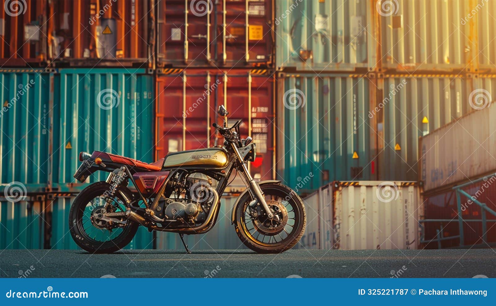 Motorcycle and Cargo Ship at Port Stock Illustration - Illustration of ...