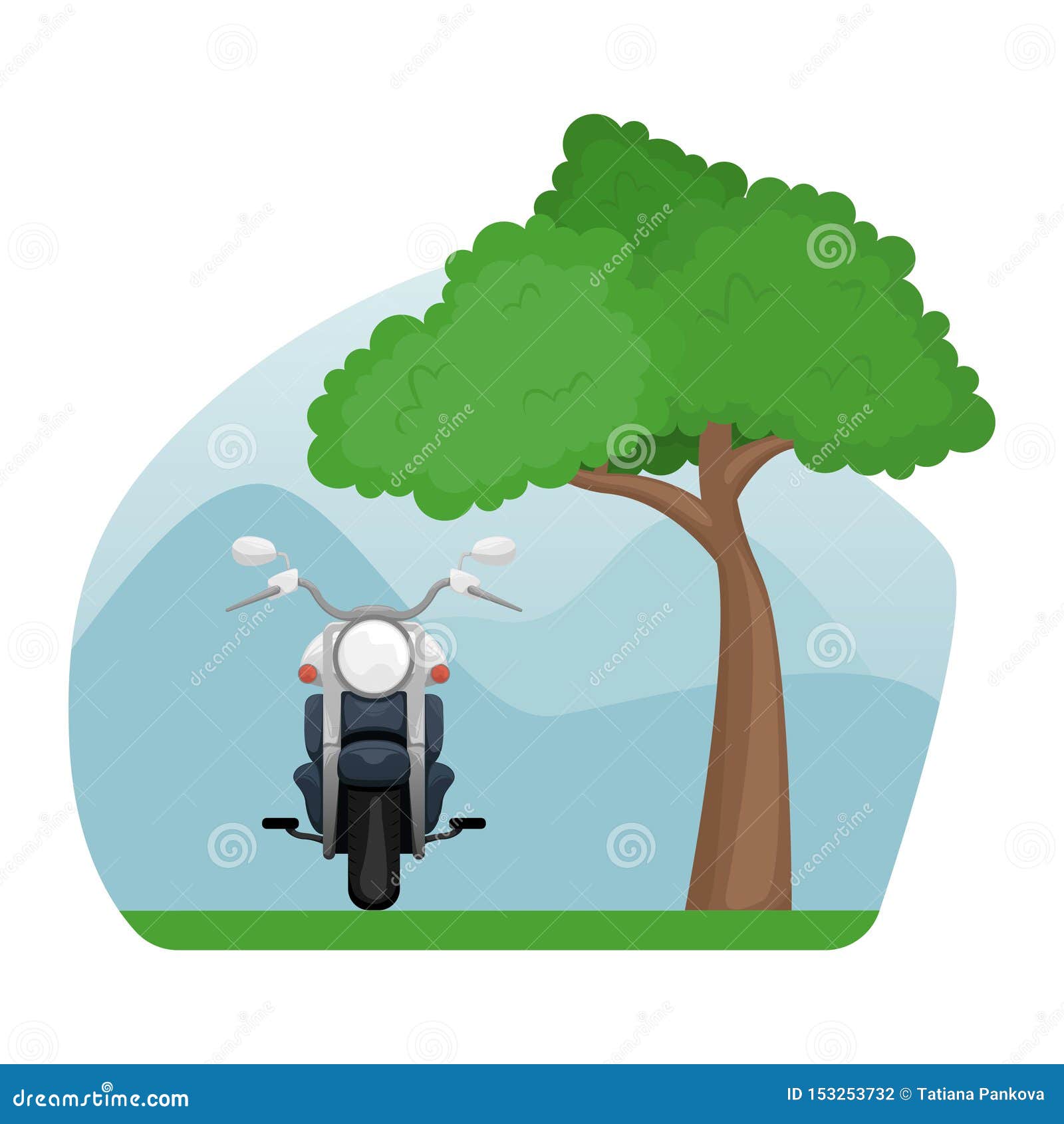 Motorcycle in a Clearing Near a Sprawling Tree. Isolated Image Stock ...