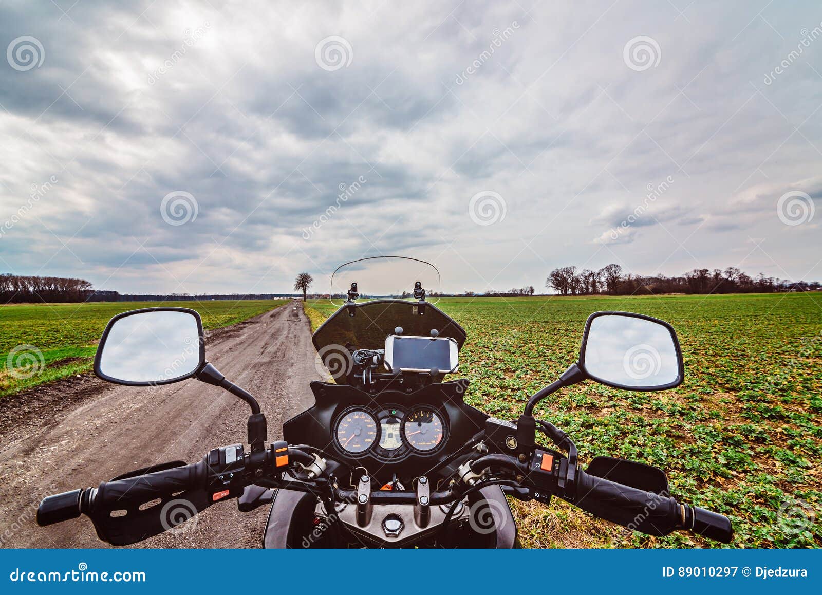 Motorcycle Cockpit at the Dirt Road. Stock Image - Image of biker ...