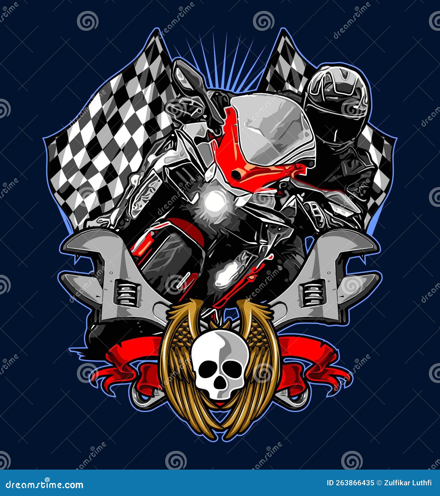 Motorcycle Cornering with Checkered Flag Background Stock Vector ...
