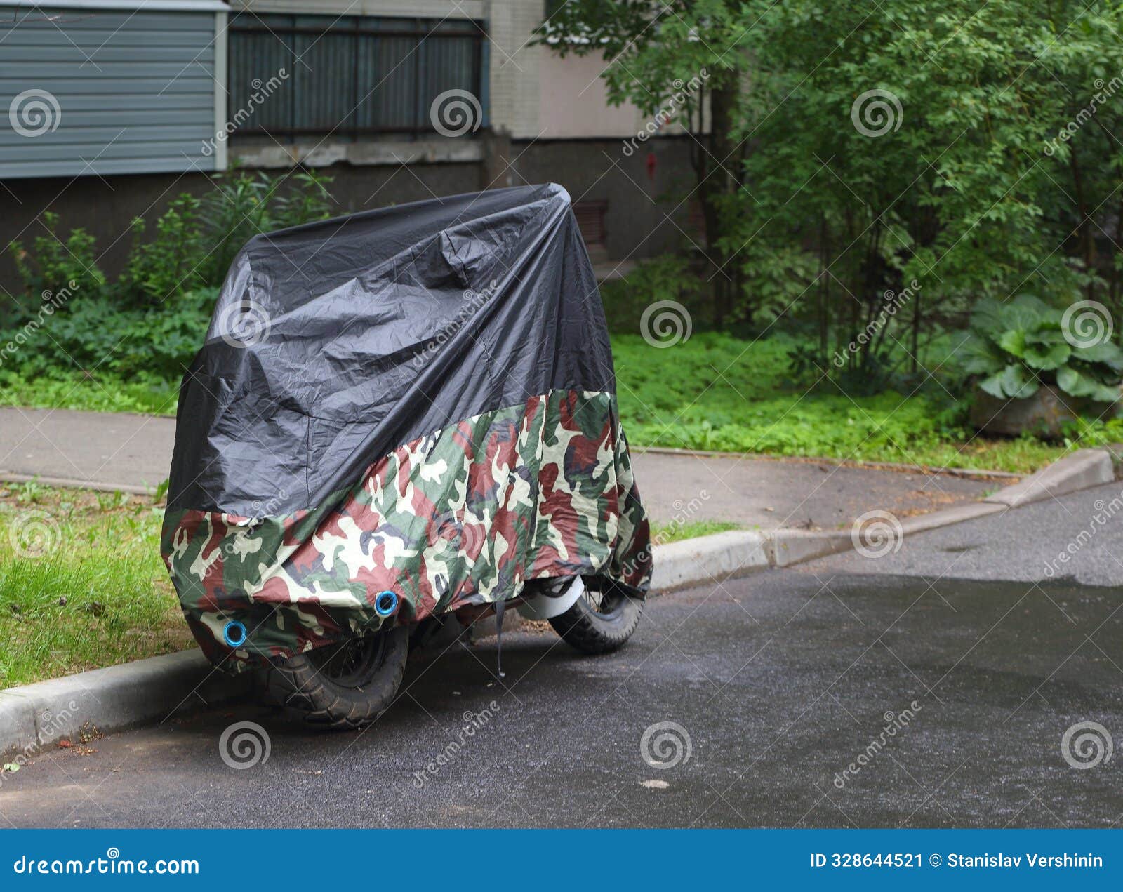 Motorcycle Covered with a Cover in Bad Weather Stock Image - Image of ...