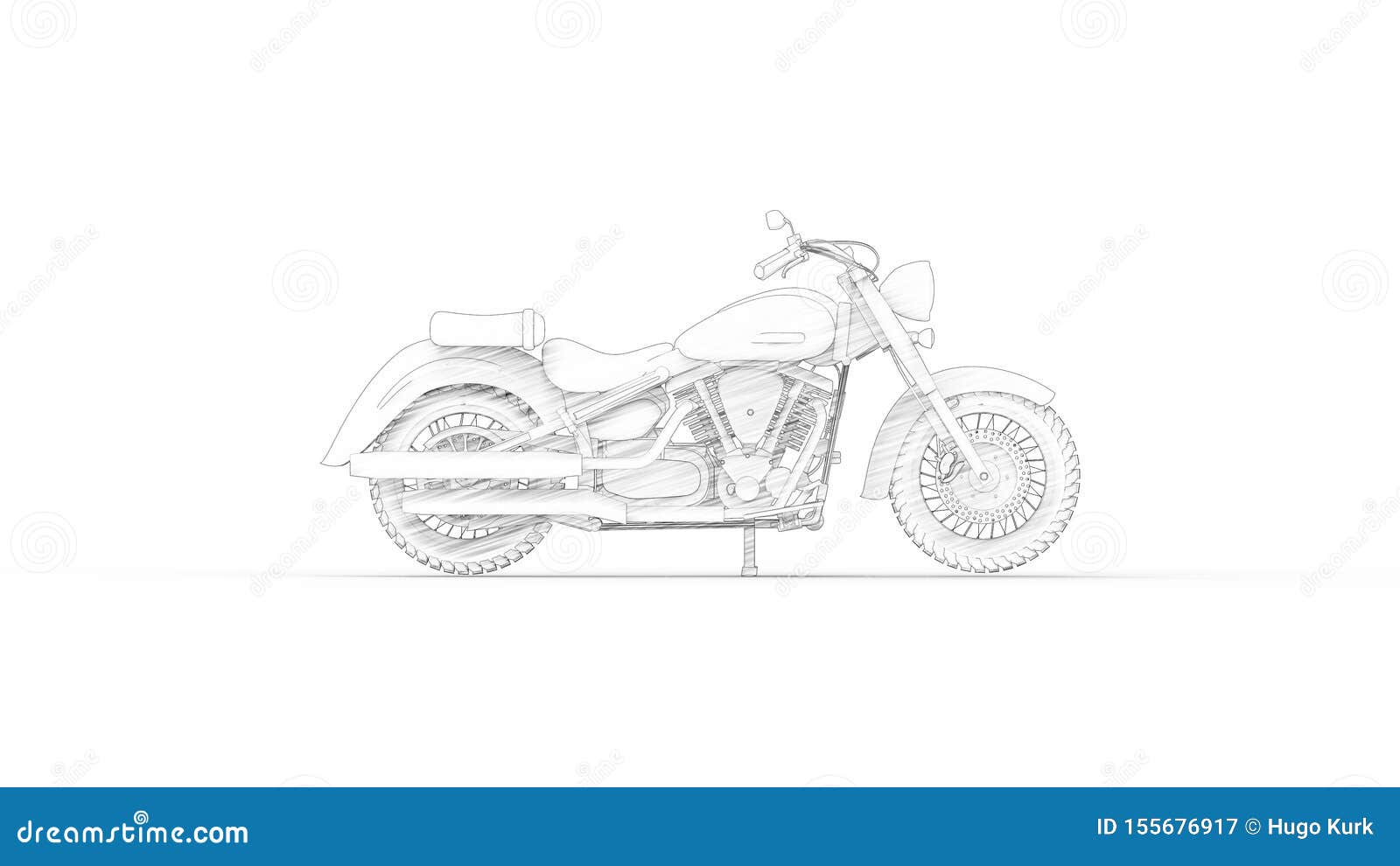 Motorcycle Cruiser Sketch Isolated in White Studio Background Stock ...