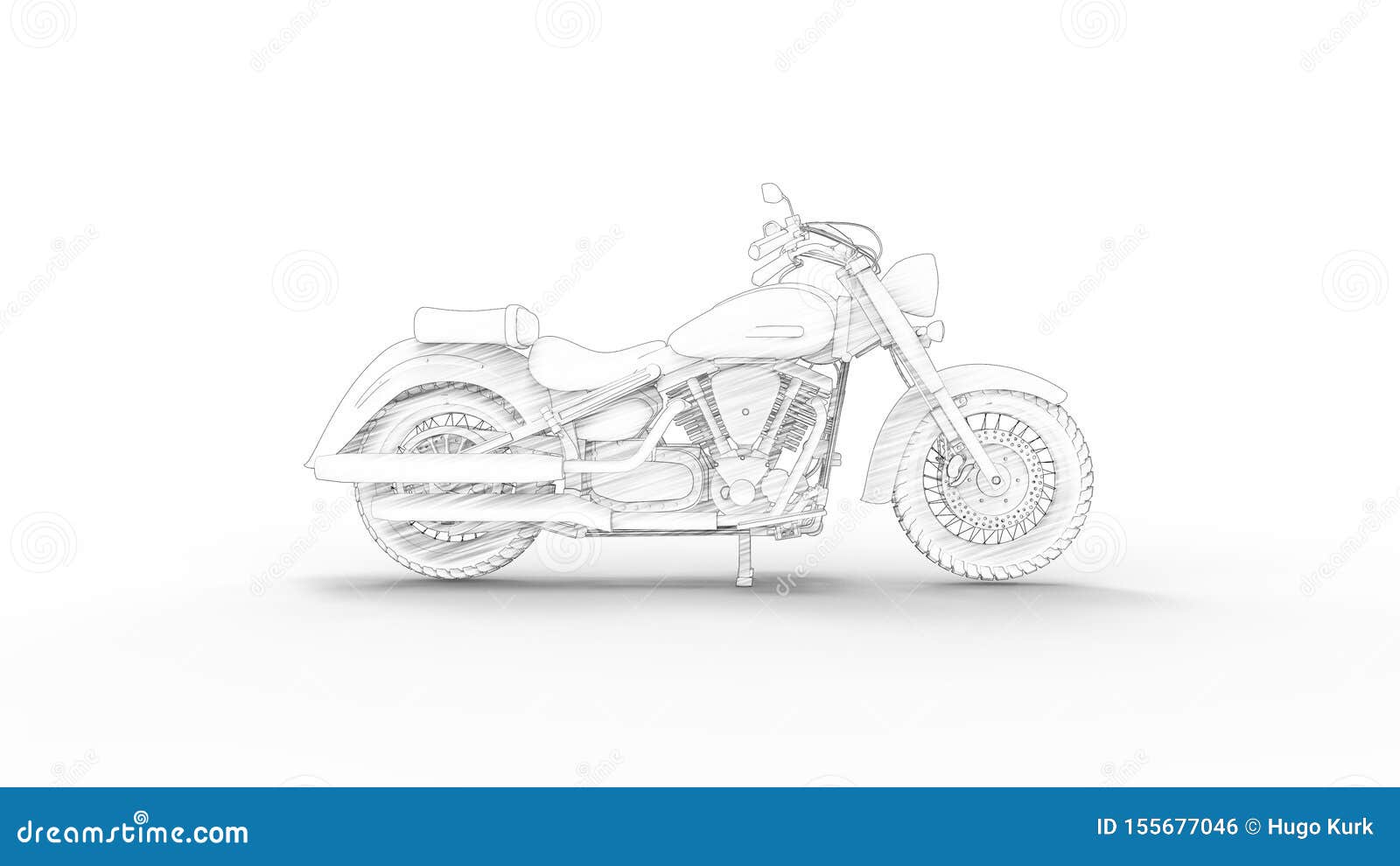 Motorcycle Cruiser Sketch Isolated in White Studio Background Stock ...