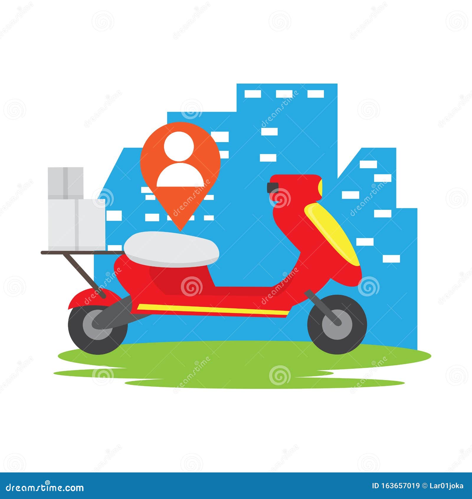 Motorcycle Delivery Over a Colored Cityscape Stock Vector ...