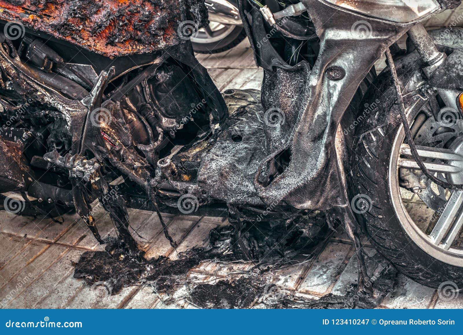 Motorcycle Destroyed in Fire Stock Image - Image of detail, black ...