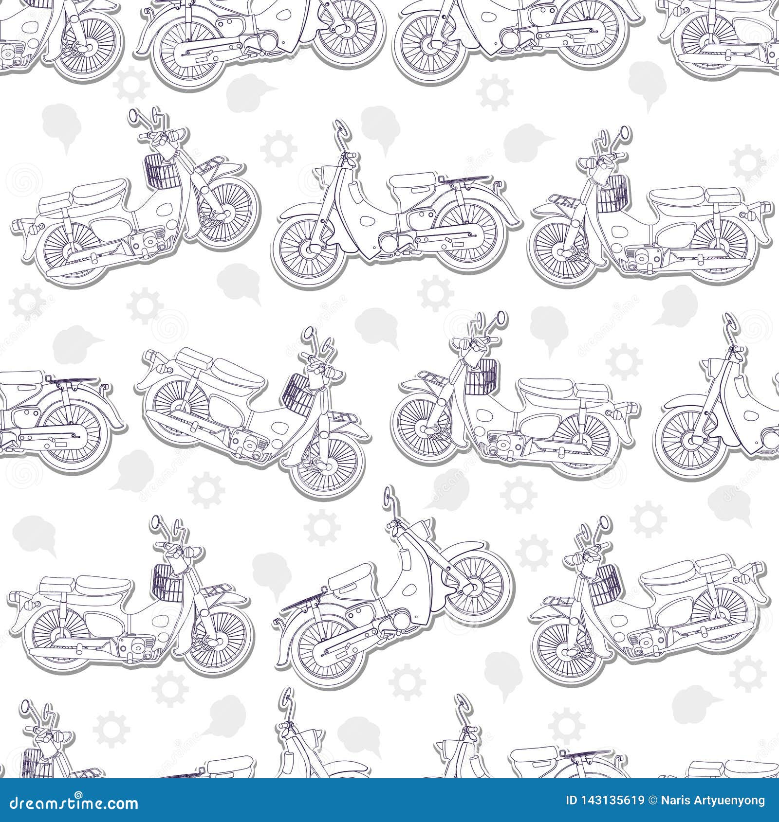 Motorcycle Doodle in Pattern. Stock Vector - Illustration of isolated ...