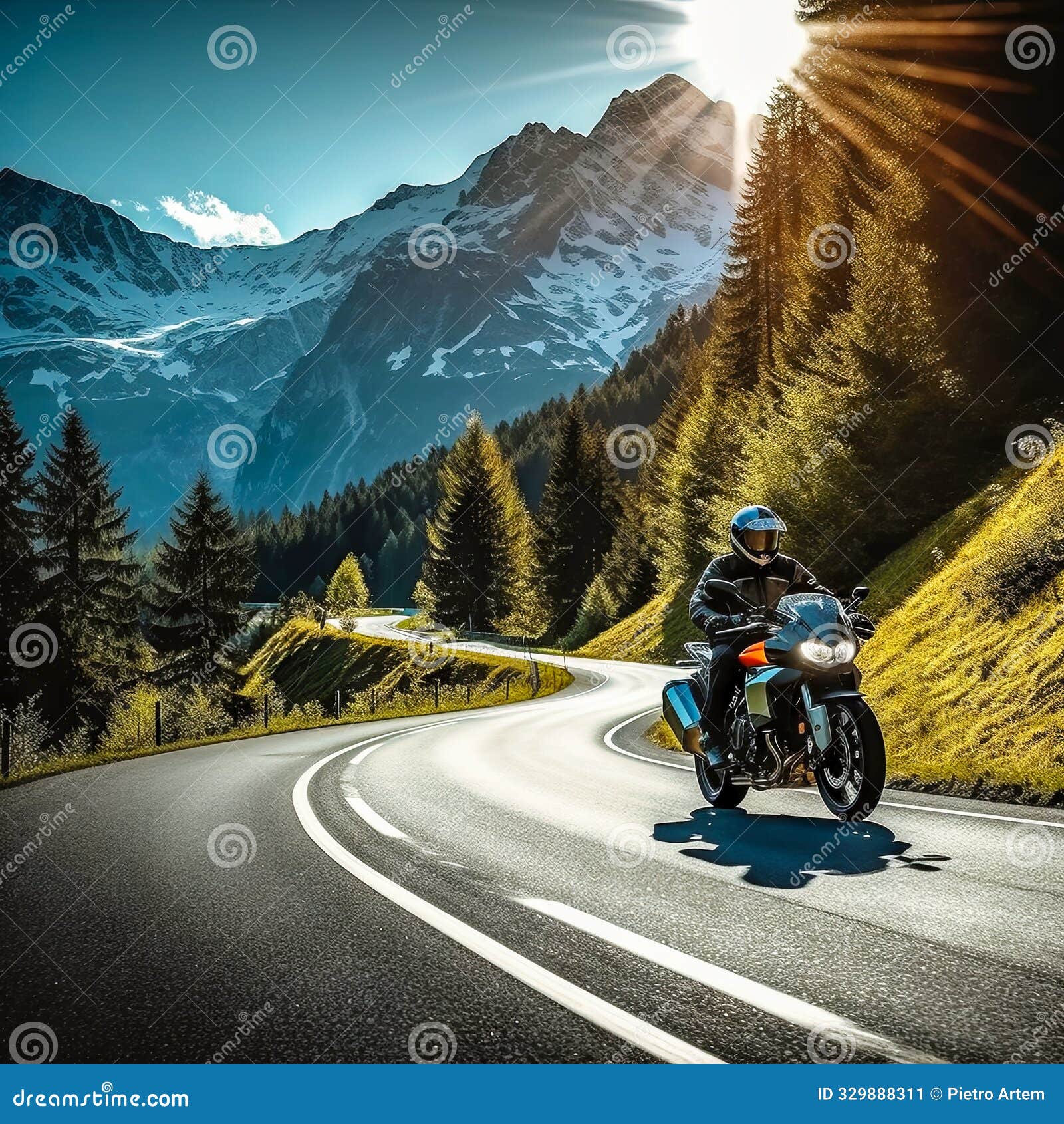 Motorcycle Driver Riding in Alpine Highway Nockalms Stock Illustration ...