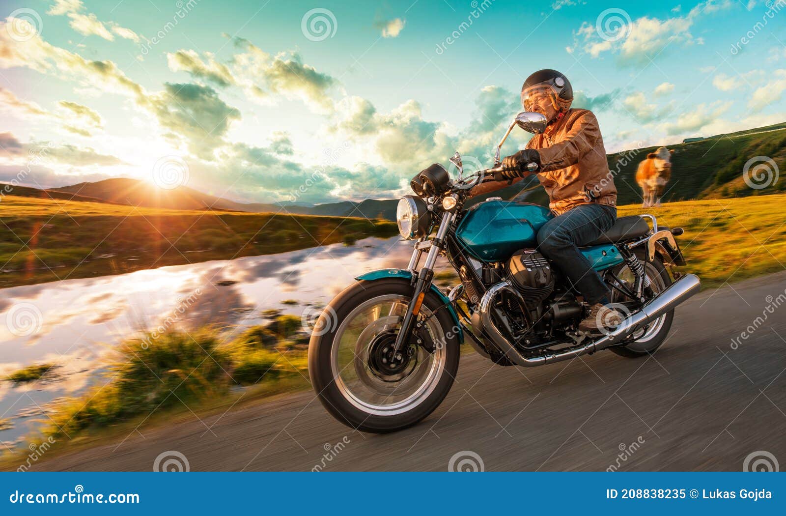 Motorcycle Driver Riding in Alpine Route. Stock Image - Image of ...
