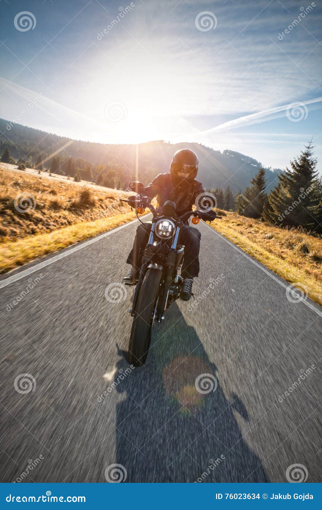 Motorcycle Driver Riding on Motorway Stock Photo - Image of light ...