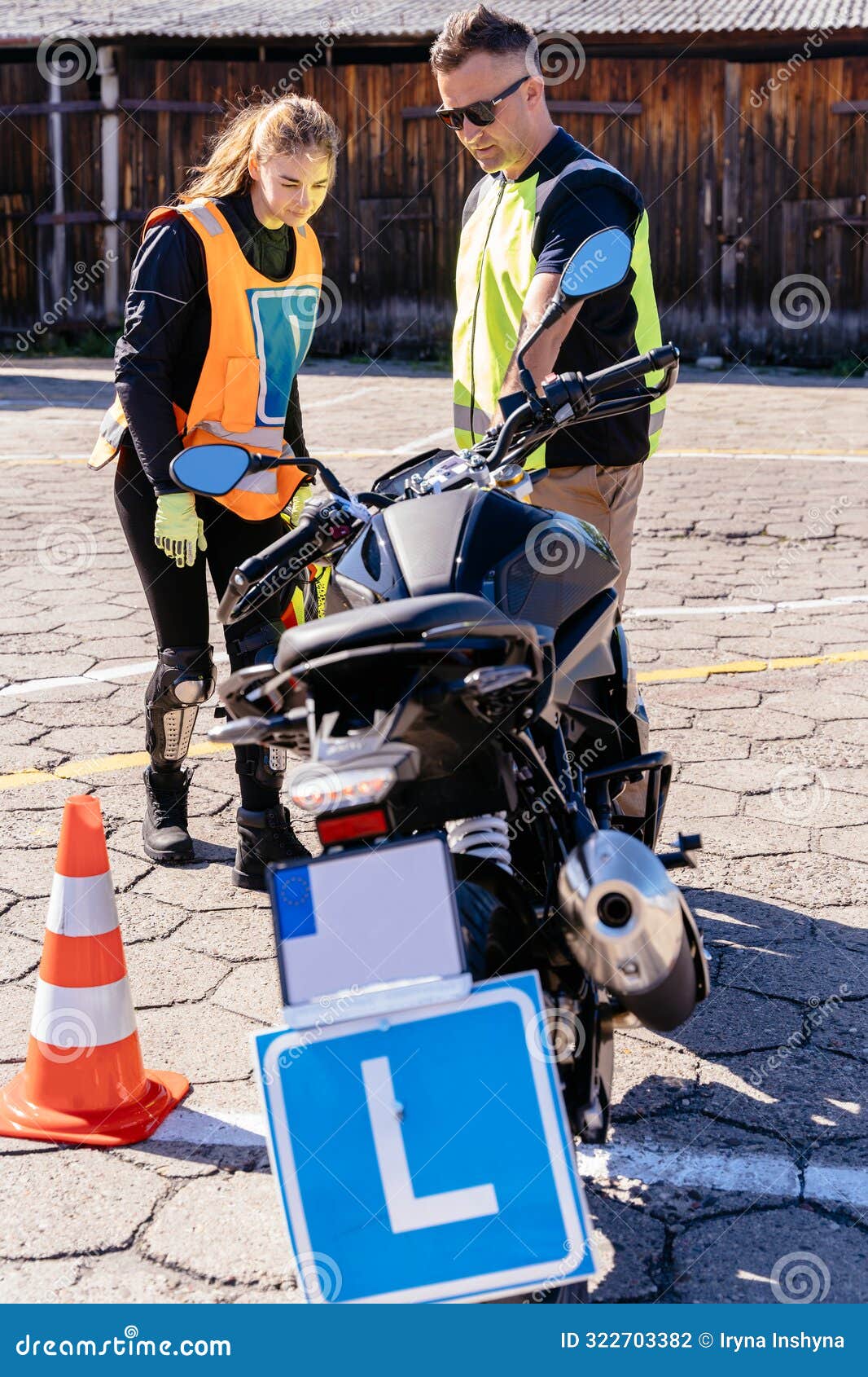 Motorcycle Driving Practice. Learner Motorcyclist Practicing To Ride a ...