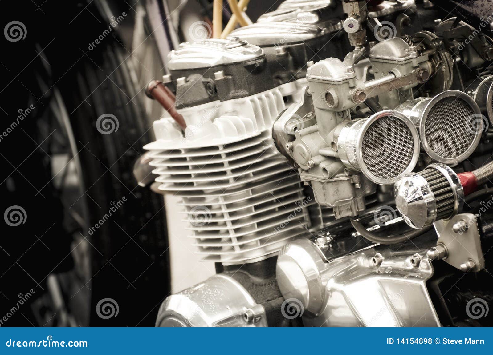 Motorcycle engine stock photo. Image of carburettor, chrome - 14154898