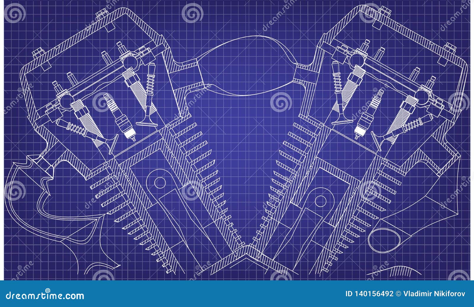 Motorcycle Engine on a Blue Stock Vector - Illustration of graph ...