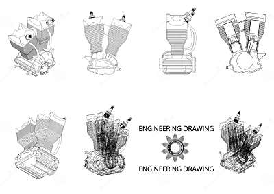 Motorcycle engine drawing stock vector. Illustration of machine - 109391988