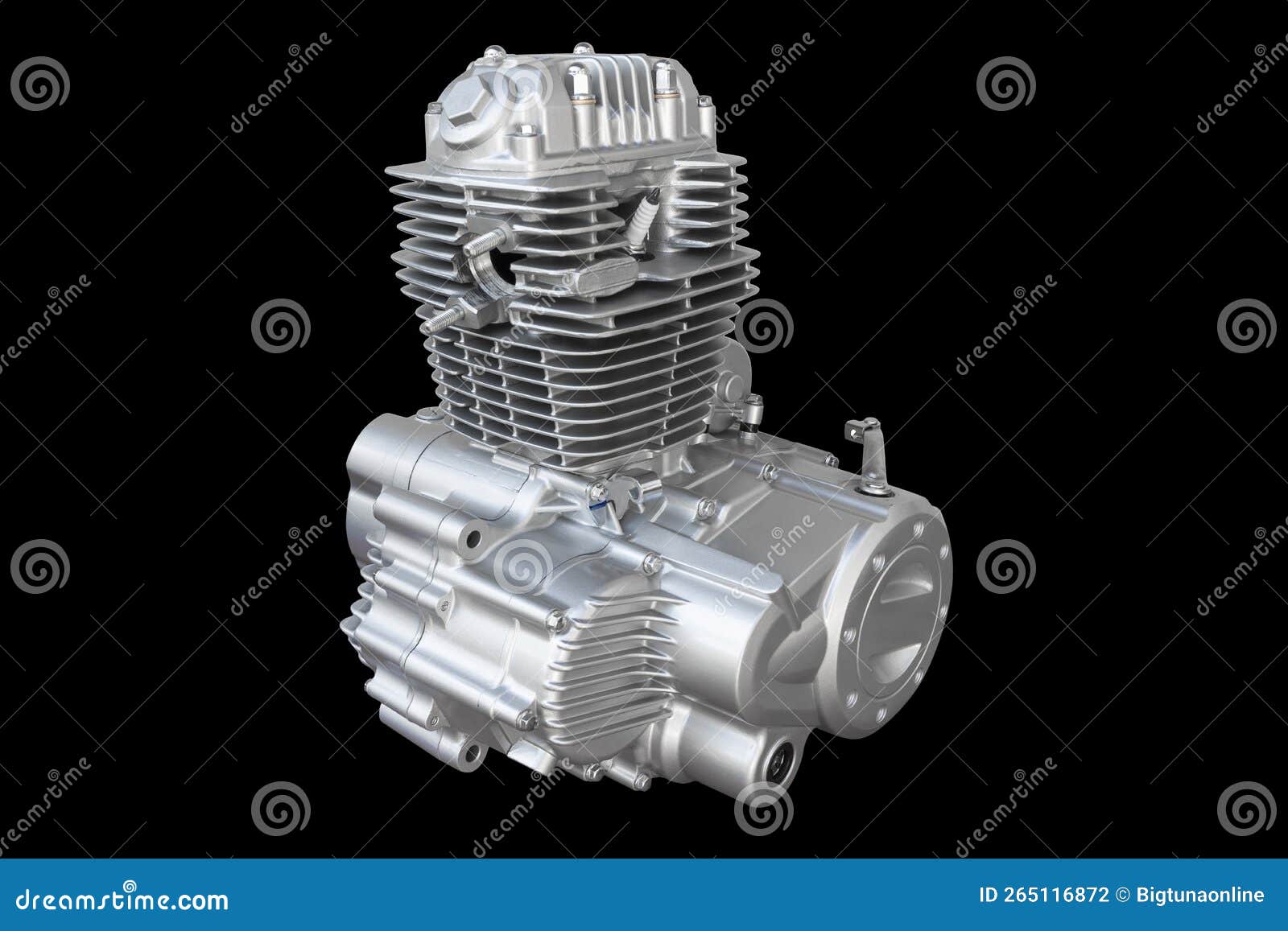 Motorcycle Engine Isolated on Black Background. Air Cooled Internal ...