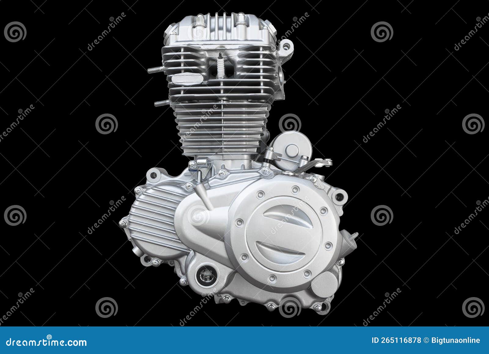 Motorcycle Engine Isolated on Black Background. Air Cooled Internal ...
