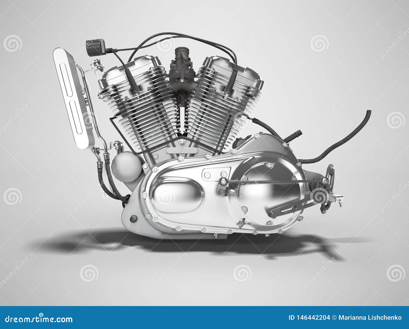 Motorcycle Engine Isolated Left View 3d Render on Gray Background with ...