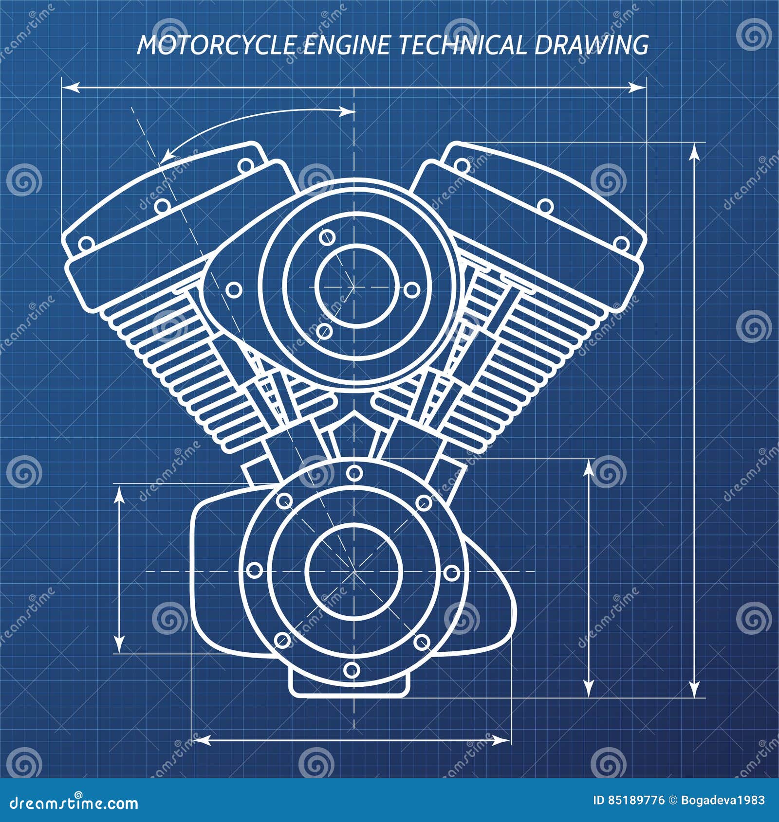 Motorcycle Engine Technical Drawing Illustration Stock Vector ...