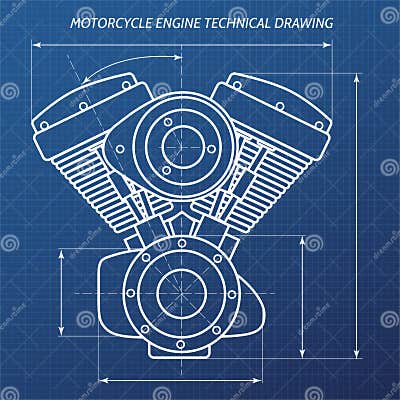 Motorcycle Engine Technical Drawing Illustration Stock Vector ...
