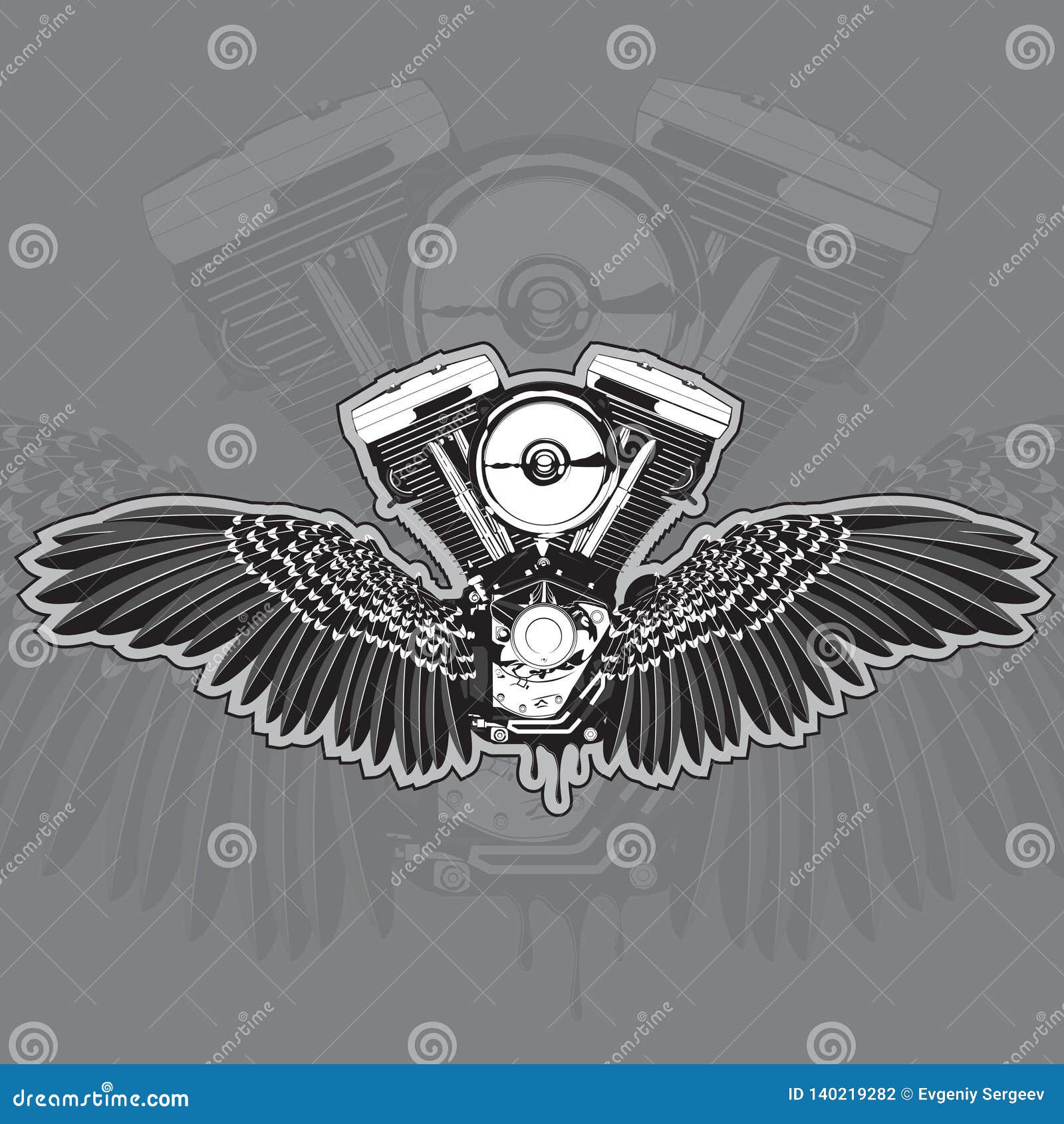 The Motorcycle Engine with Wings and Leaking from the Bottom. Vector ...