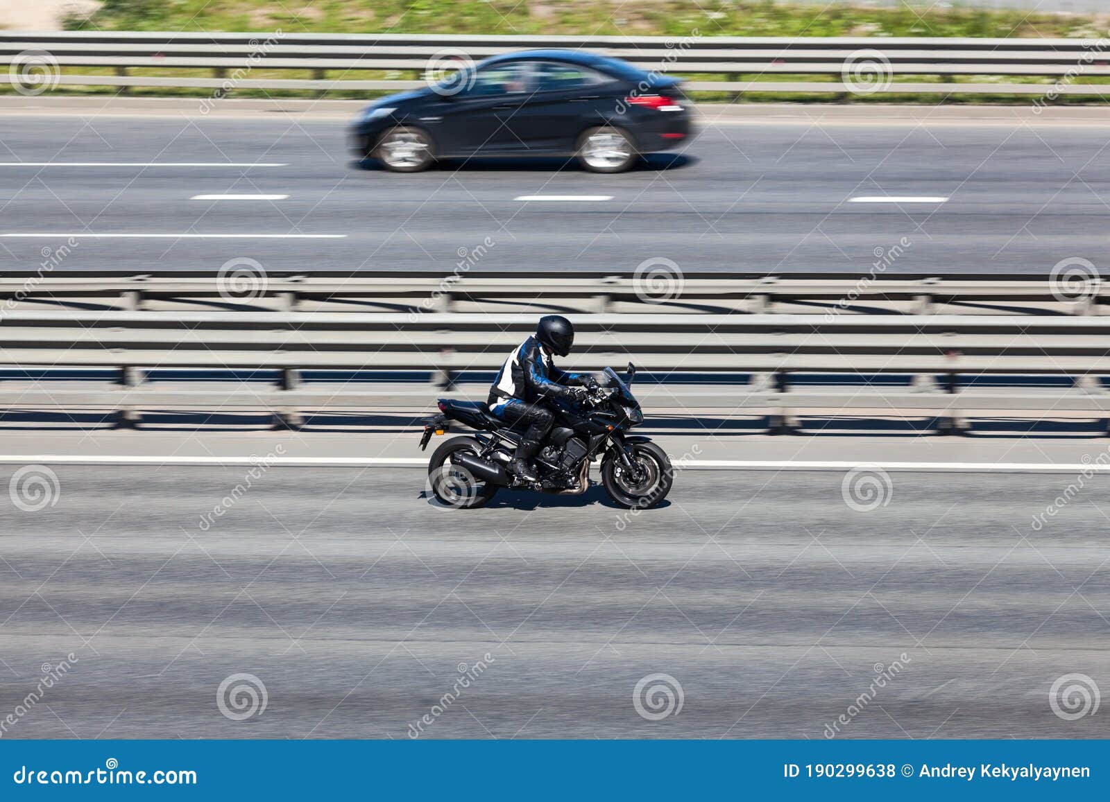 A Motorcycle Fast Driving on Motorway, Side View Stock Photo - Image of ...