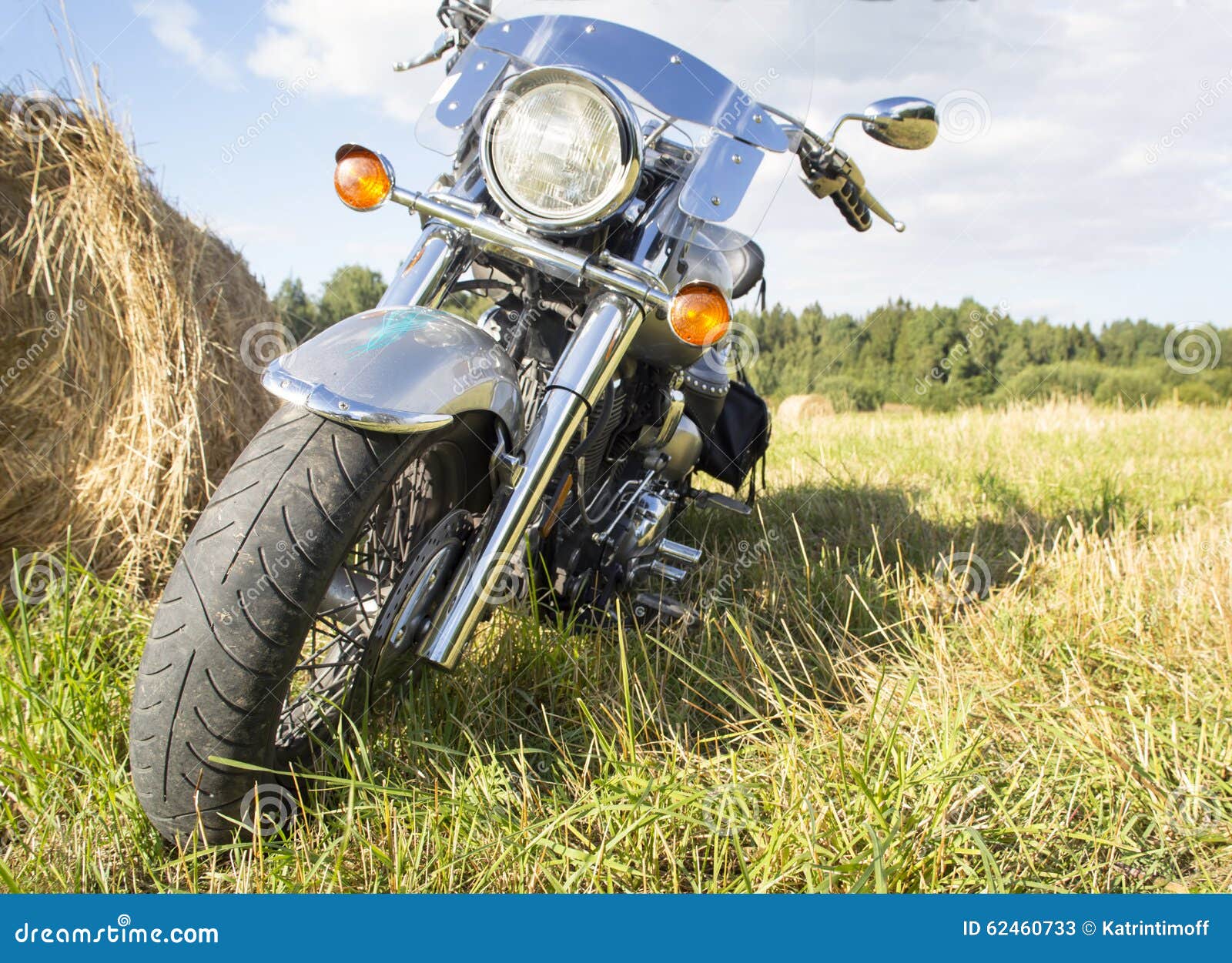 Motorcycle on Field Countryside. Stock Image - Image of chrome ...