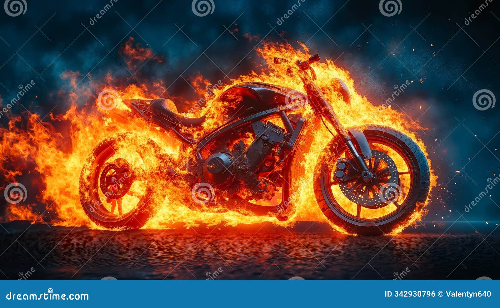 A Motorcycle is Engulfed in Flames on a Dark Background Stock Photo ...