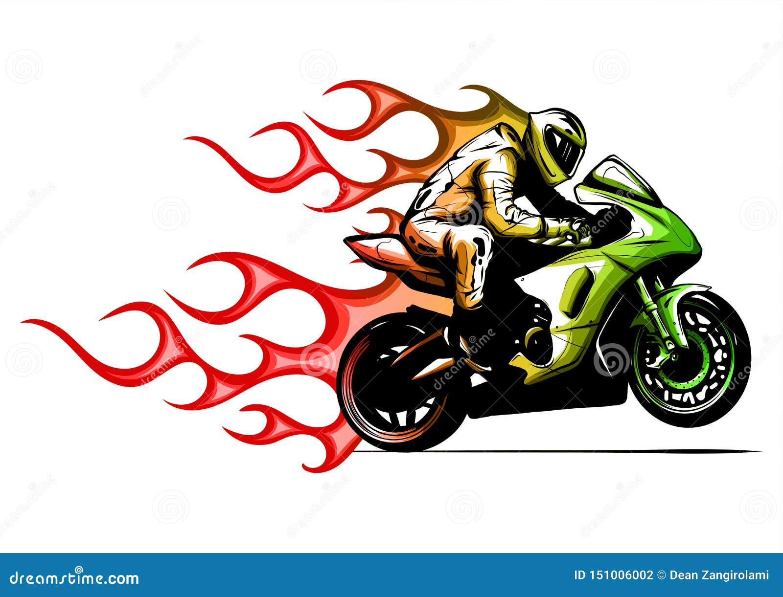 Motorcycle with Fire and Flames Vector Illustration Stock Vector ...
