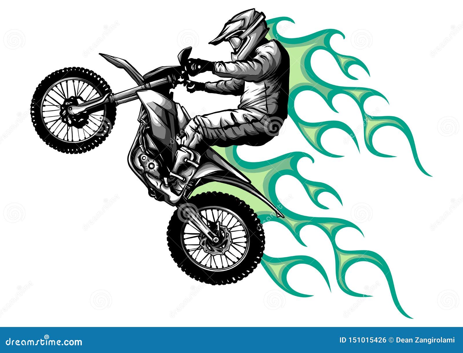 Motorcycle with Fire and Flames Vector Illustration Stock Vector ...