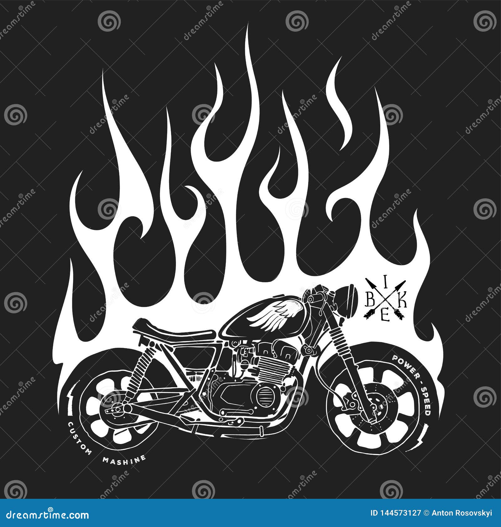 Motorcycle and Fire Vector T-shirt Print Design Stock Vector ...