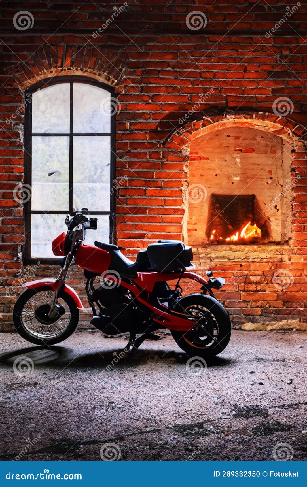Motorcycle and Fireplace stock photo. Image of travel - 289332350