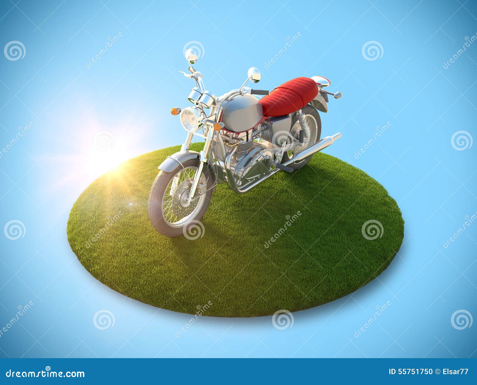 Motorcycle on a Flying Island Stock Illustration - Illustration of ...