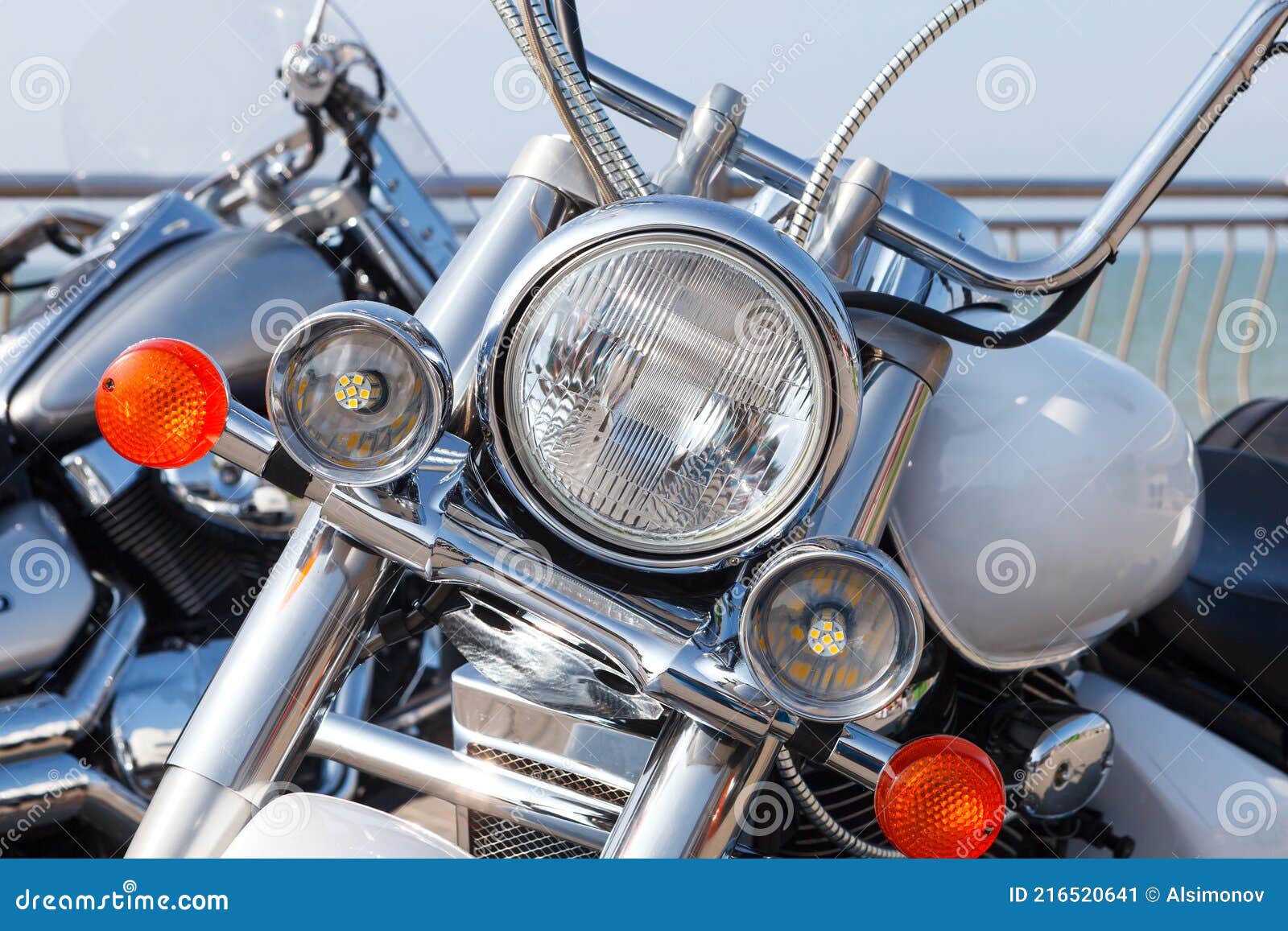 Motorcycle Front Details. Big Chrome Motorcycle Headlight Stock Image ...