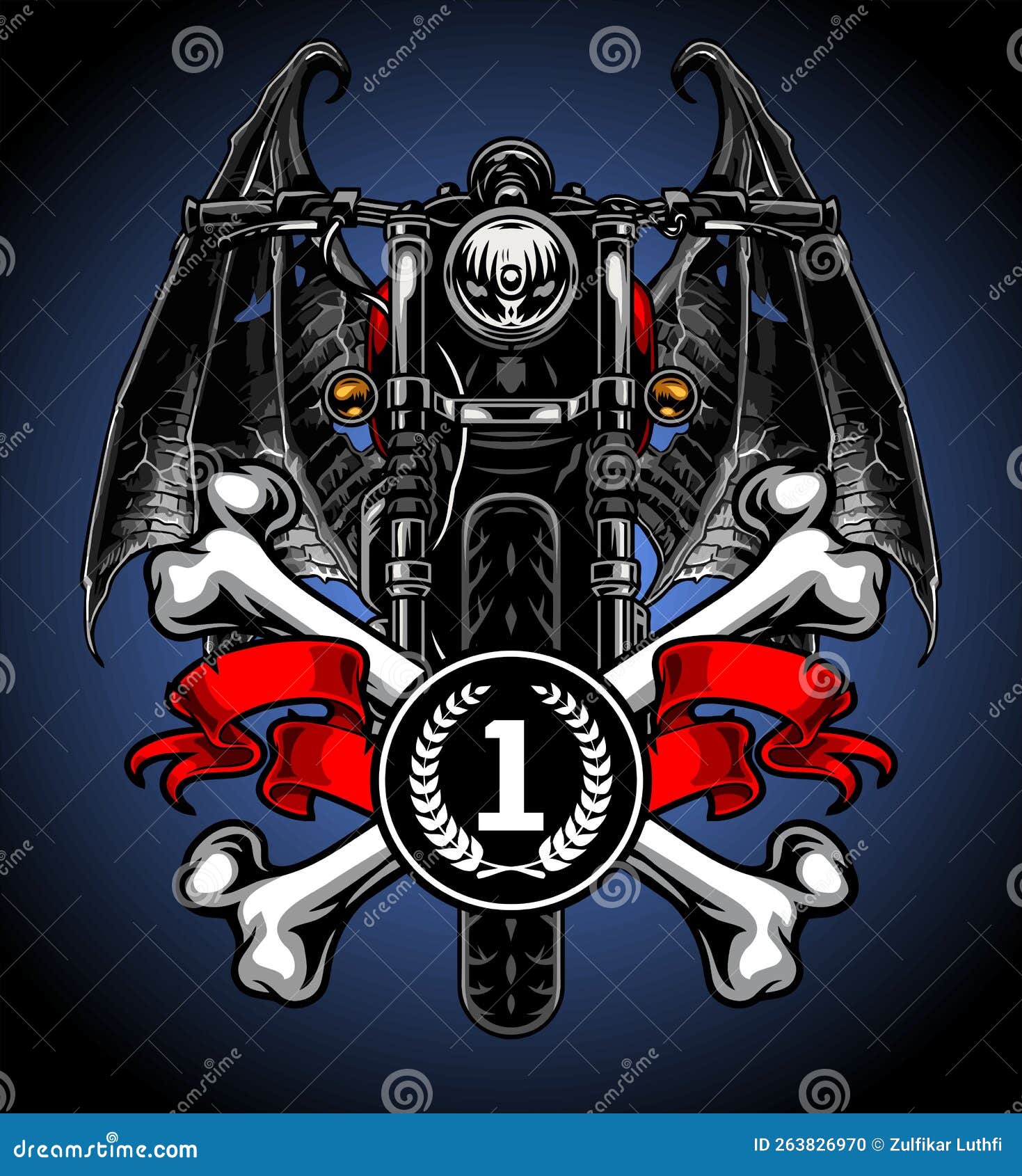 Motorcycle Front View with Bat Wings Stock Vector - Illustration of ...