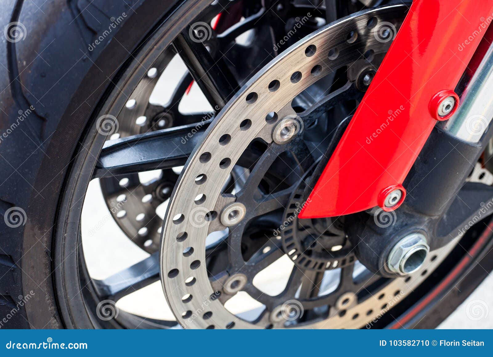 Motorcycle Front Wheel with Red Fender / Close Up View Stock Photo ...
