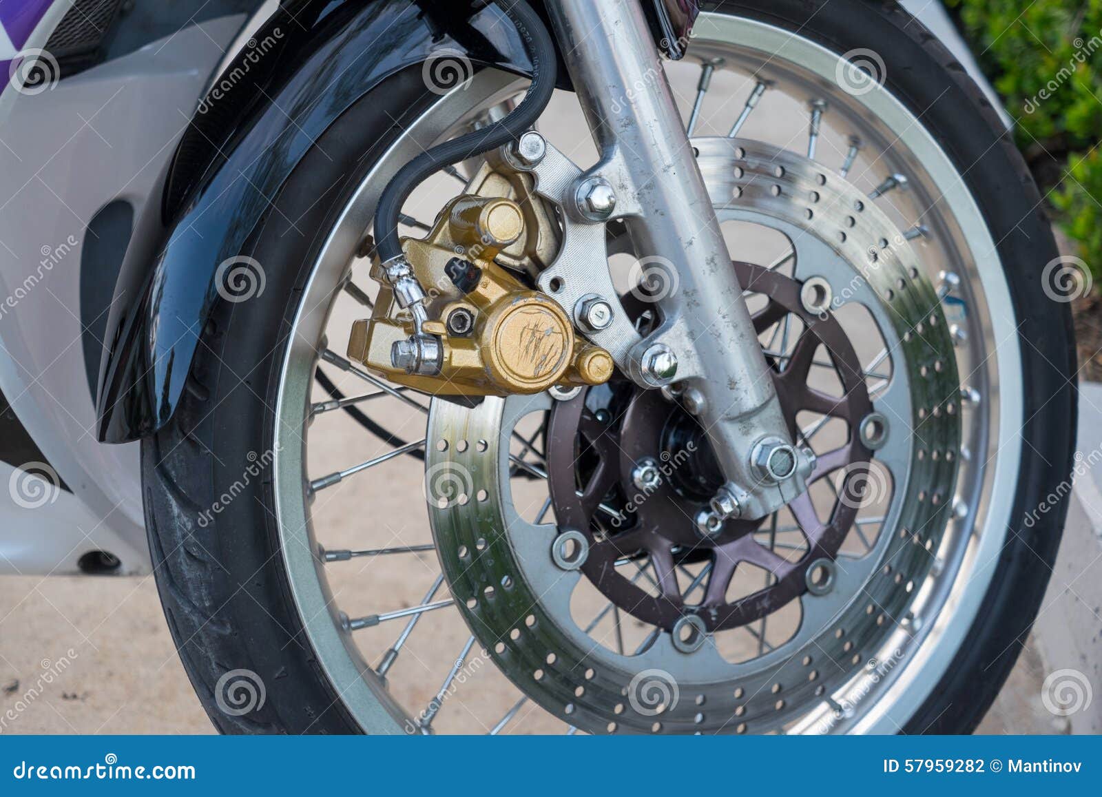 Motorcycle Front Wheel, Tire, Brake Stock Photo - Image of ...