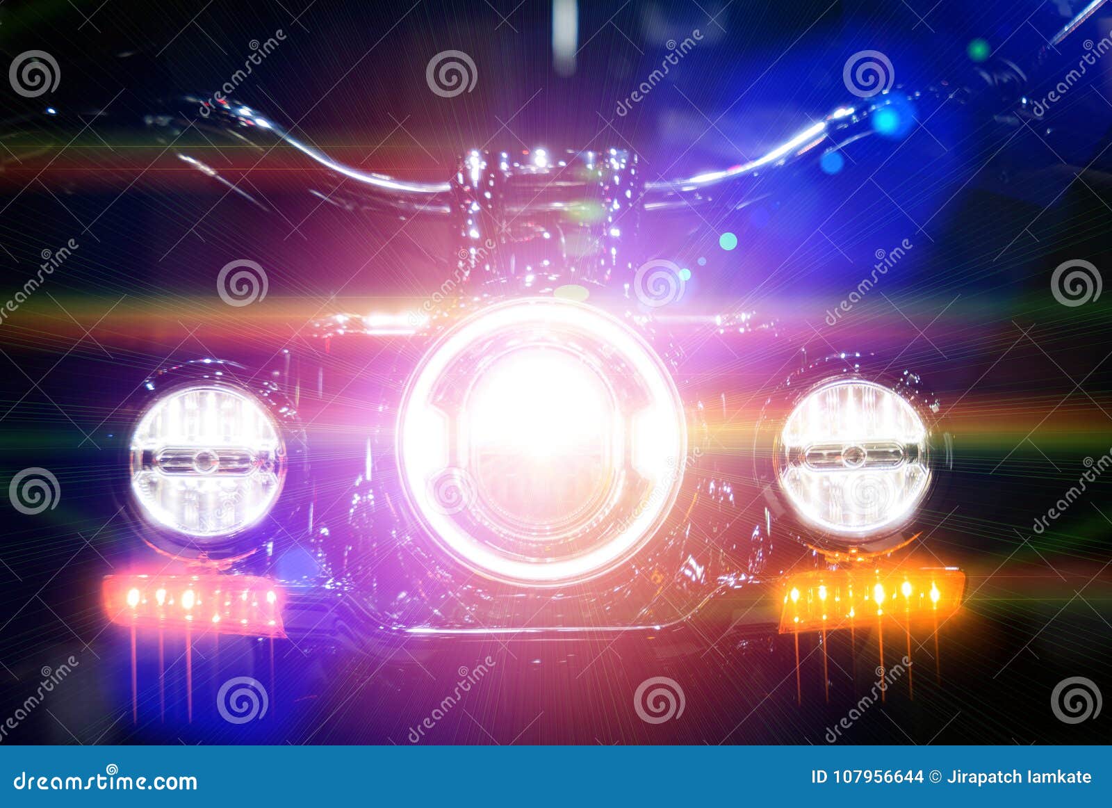 Motorcycle Head Light with Lighting Effect Added Stock Photo - Image of ...