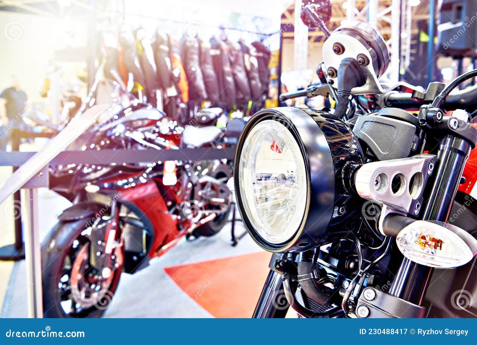 Motorcycle Headlight in Shop Stock Image - Image of lifestyle ...