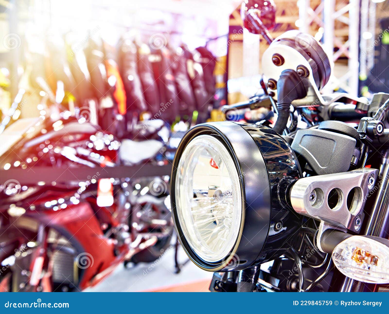 Motorcycle Headlight in Shop Stock Image - Image of headlight, headlamp ...