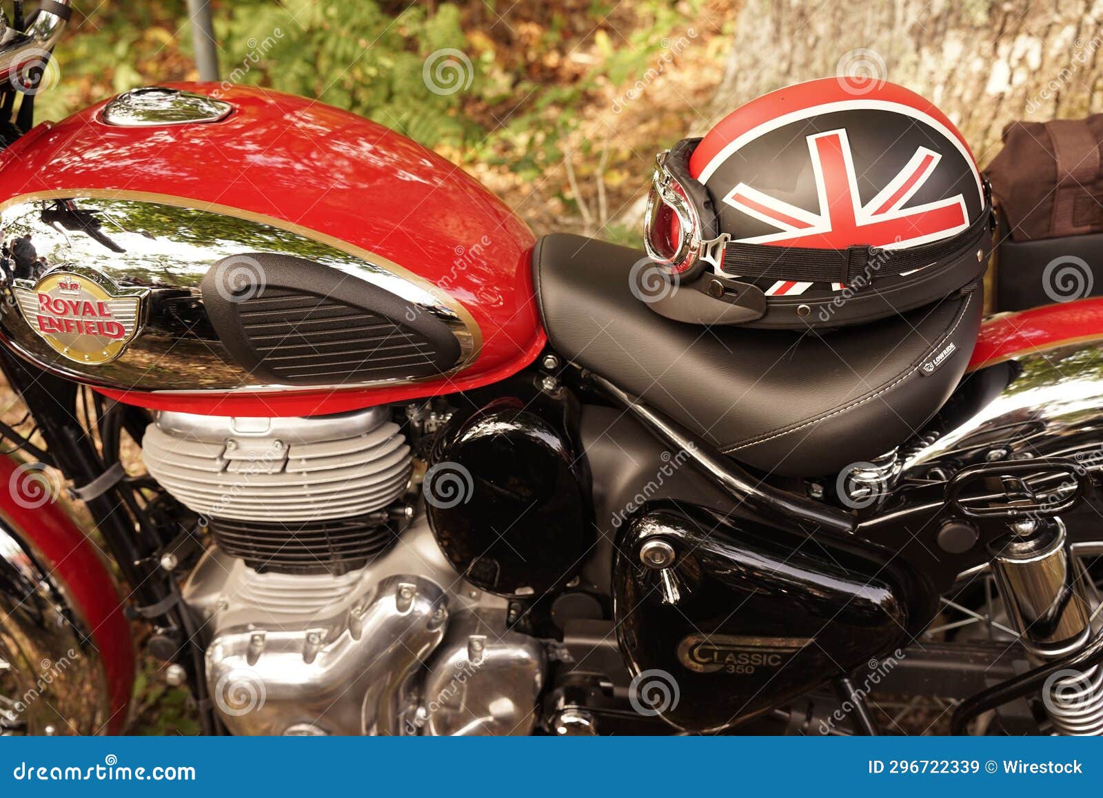 Motorcycle with a Helmet Featuring the British Flag Design Editorial ...