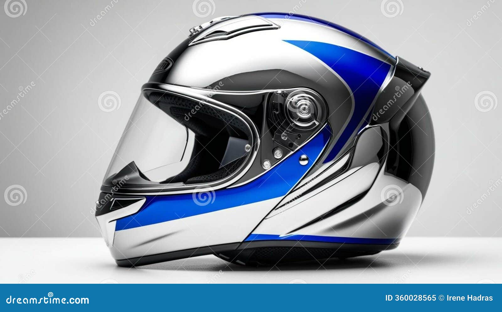 Motorcycle Helmet with a Sleek Design, Featuring a Silver and Blue ...
