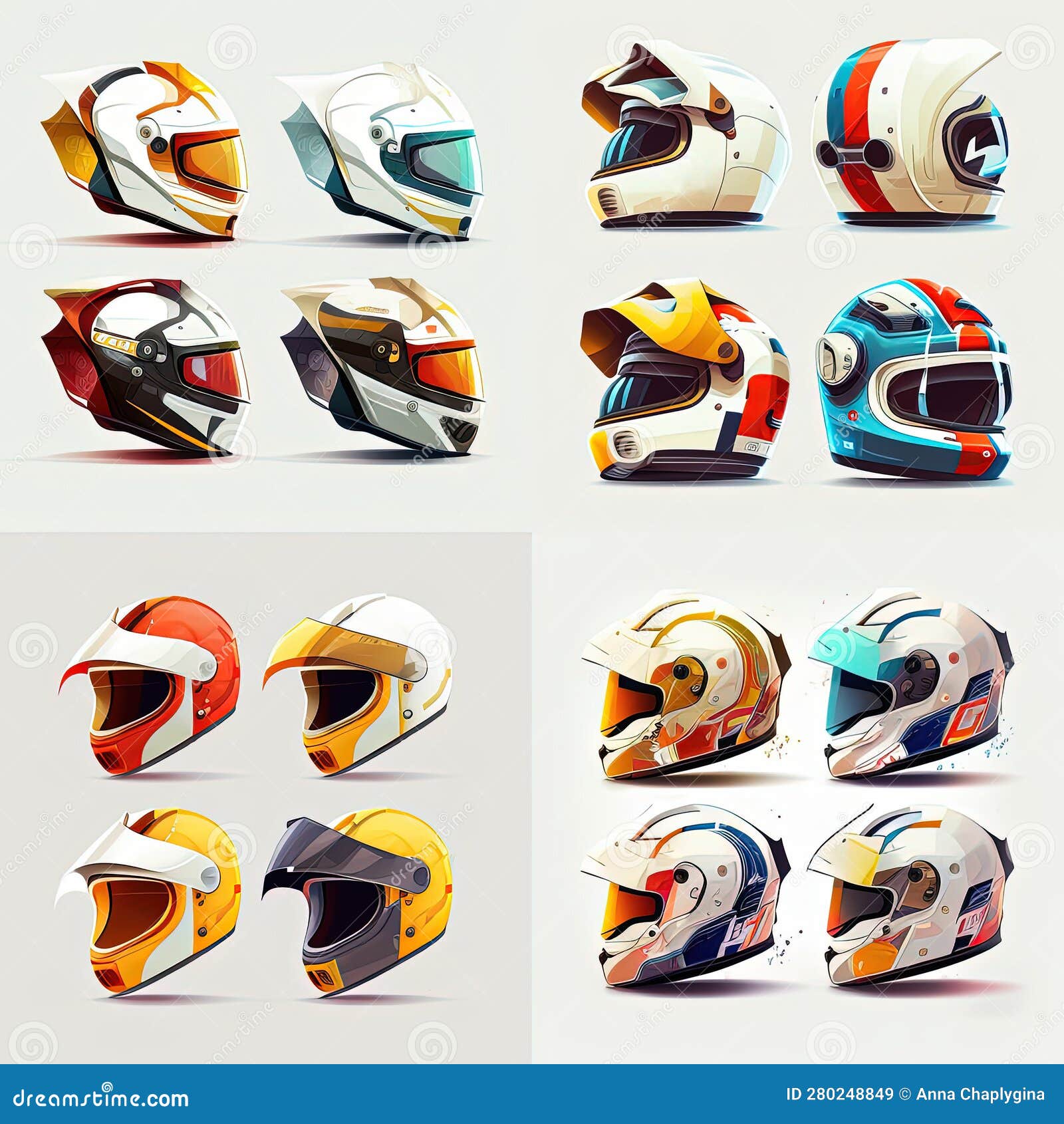 Motorcycle Helmets Set in Colorful Design. Generative AI Stock ...