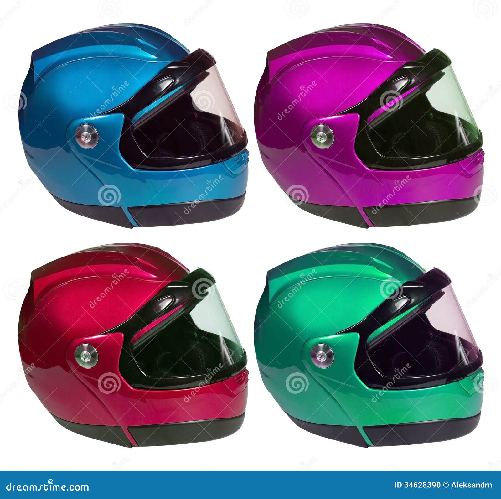 Motorcycle Helmets on a White Background in Different Colors. Co Stock ...