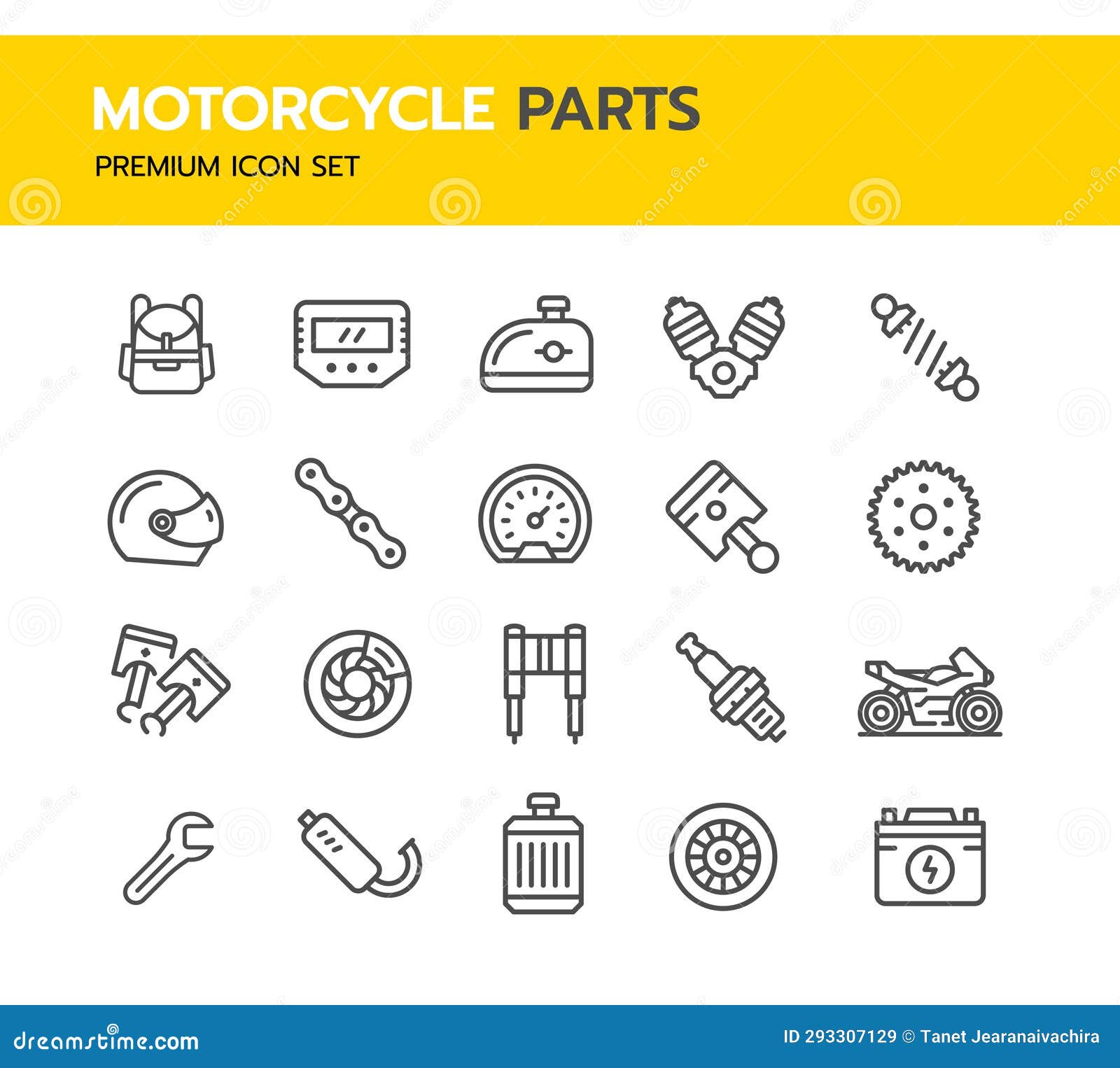 Motorcycle Icon Set Engine Material Inside Stock Vector - Illustration ...