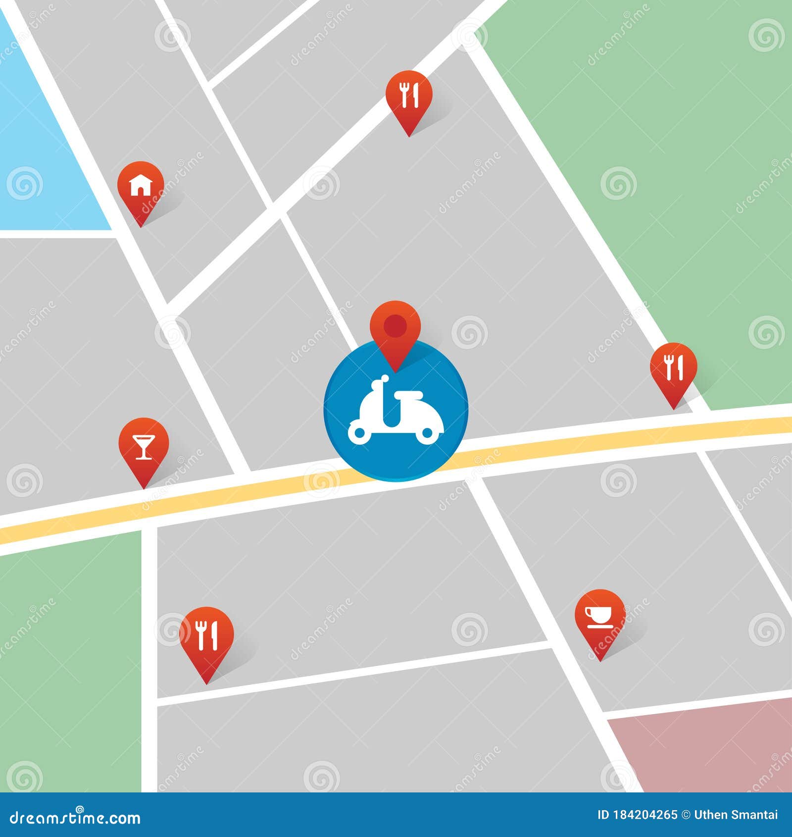 Motorcycle Icon on Map Background with Pin Pointer Symbol Stock Vector ...