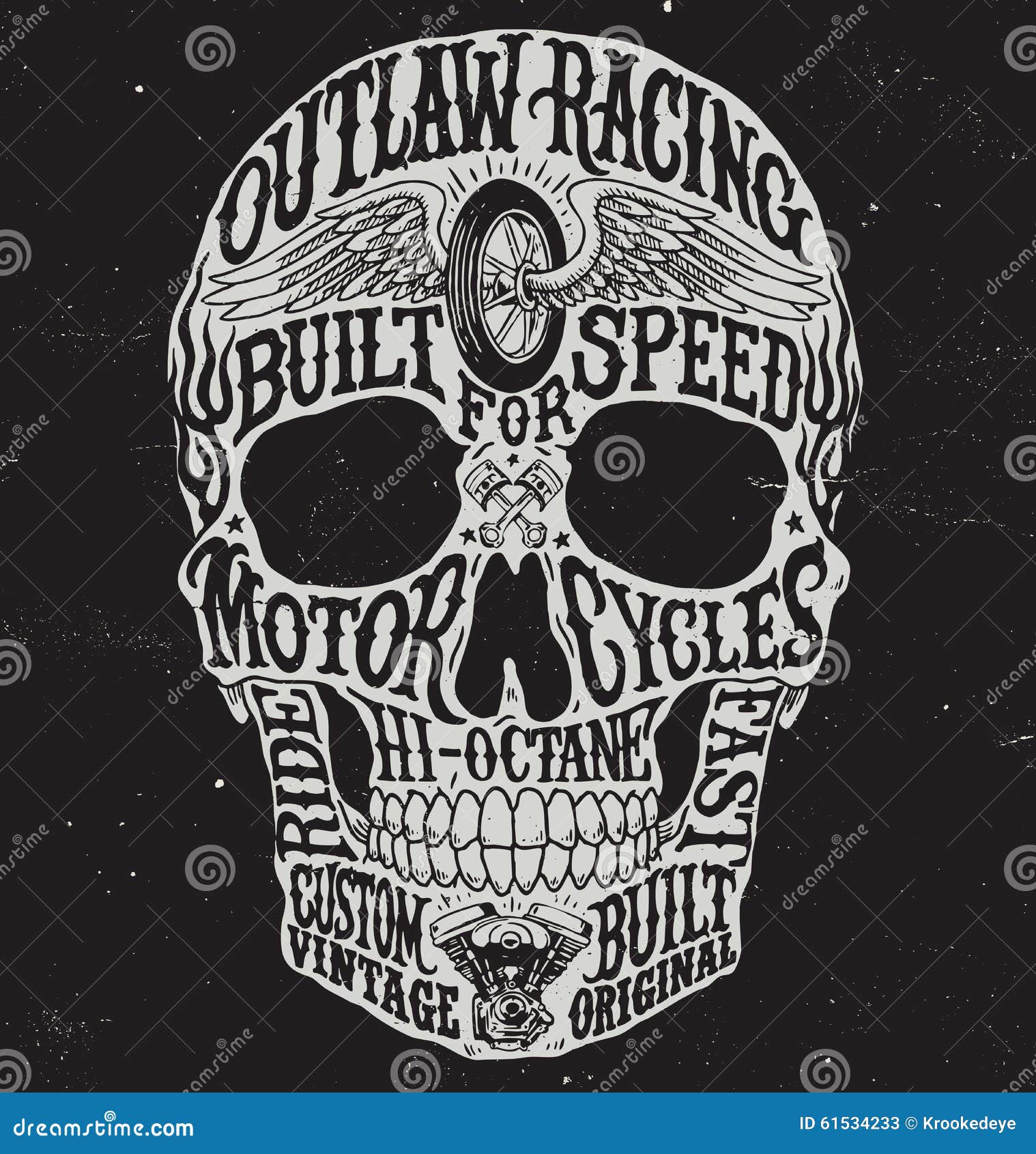 Motorcycle Inspired Typography Skull Vector Illustration. Stock Vector ...
