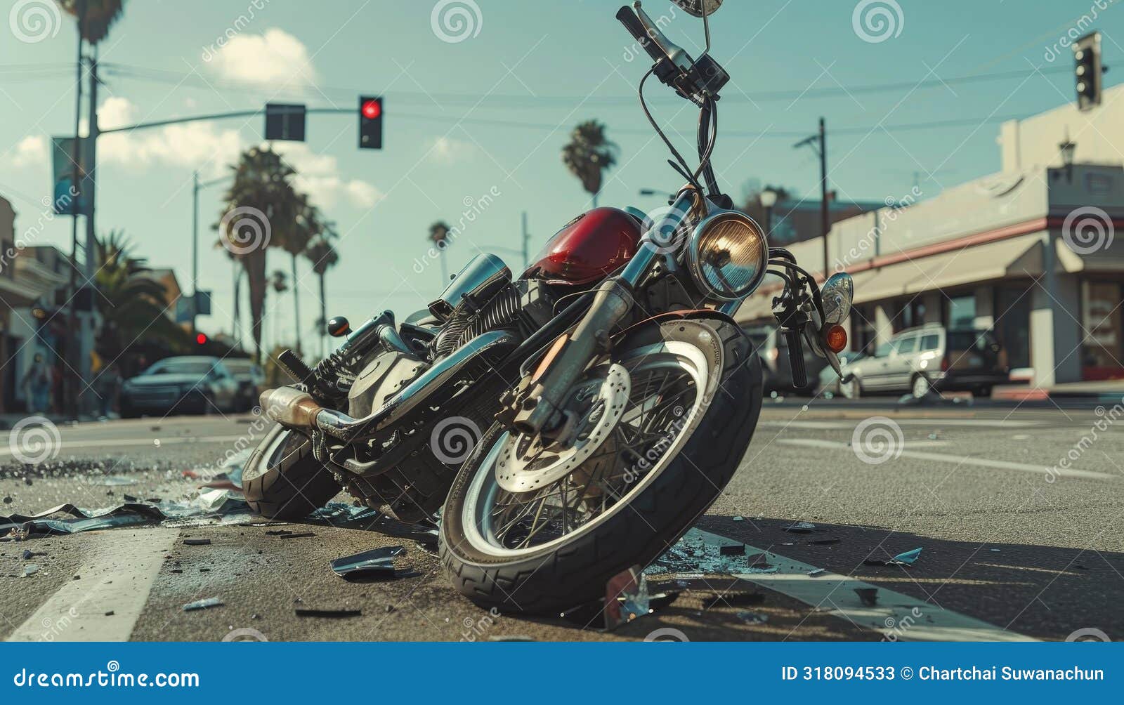 A Motorcycle is Laying on the Road with a Broken Front Wheel by AI ...